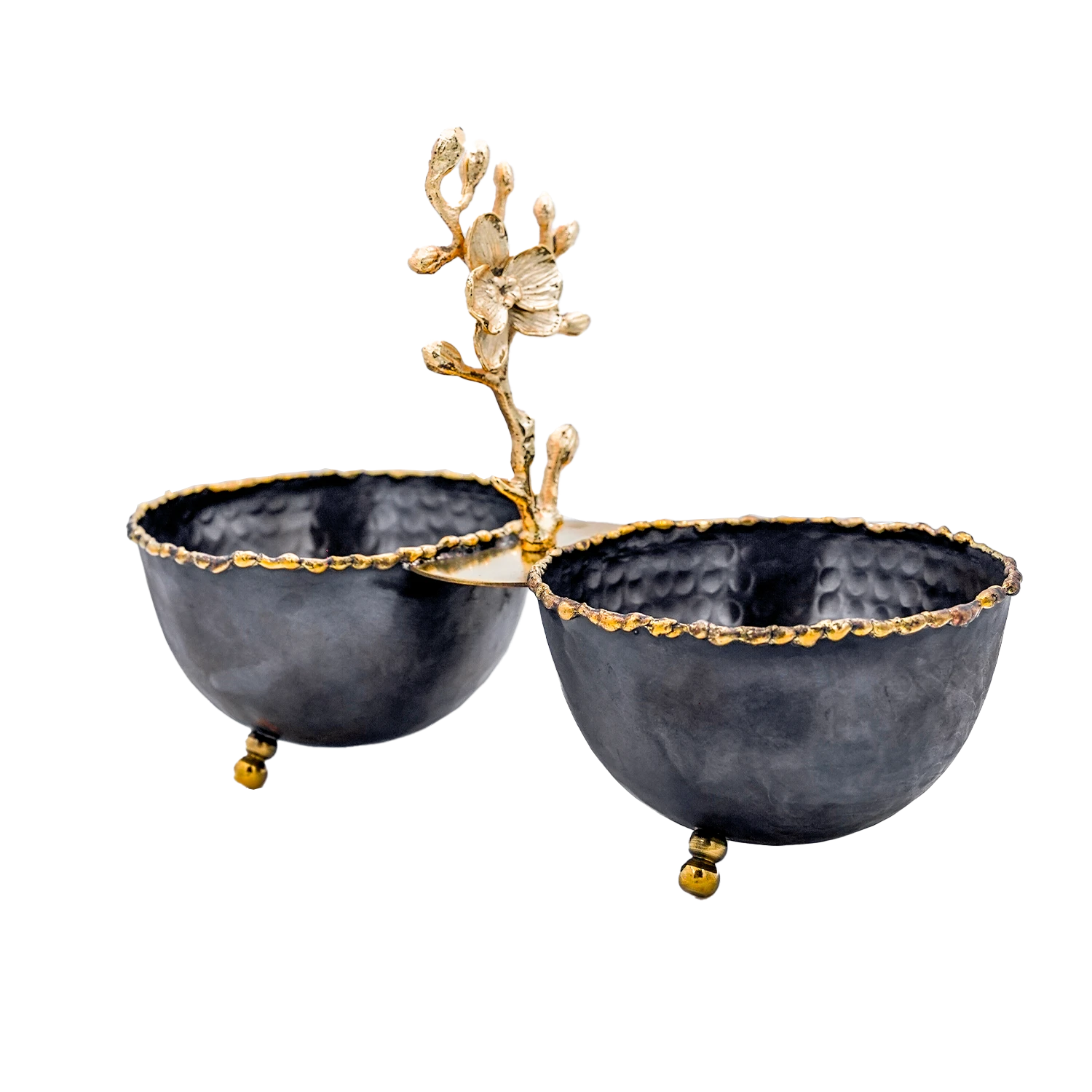 Copper Two-Condiment Bowls with Gold Detailed Holder