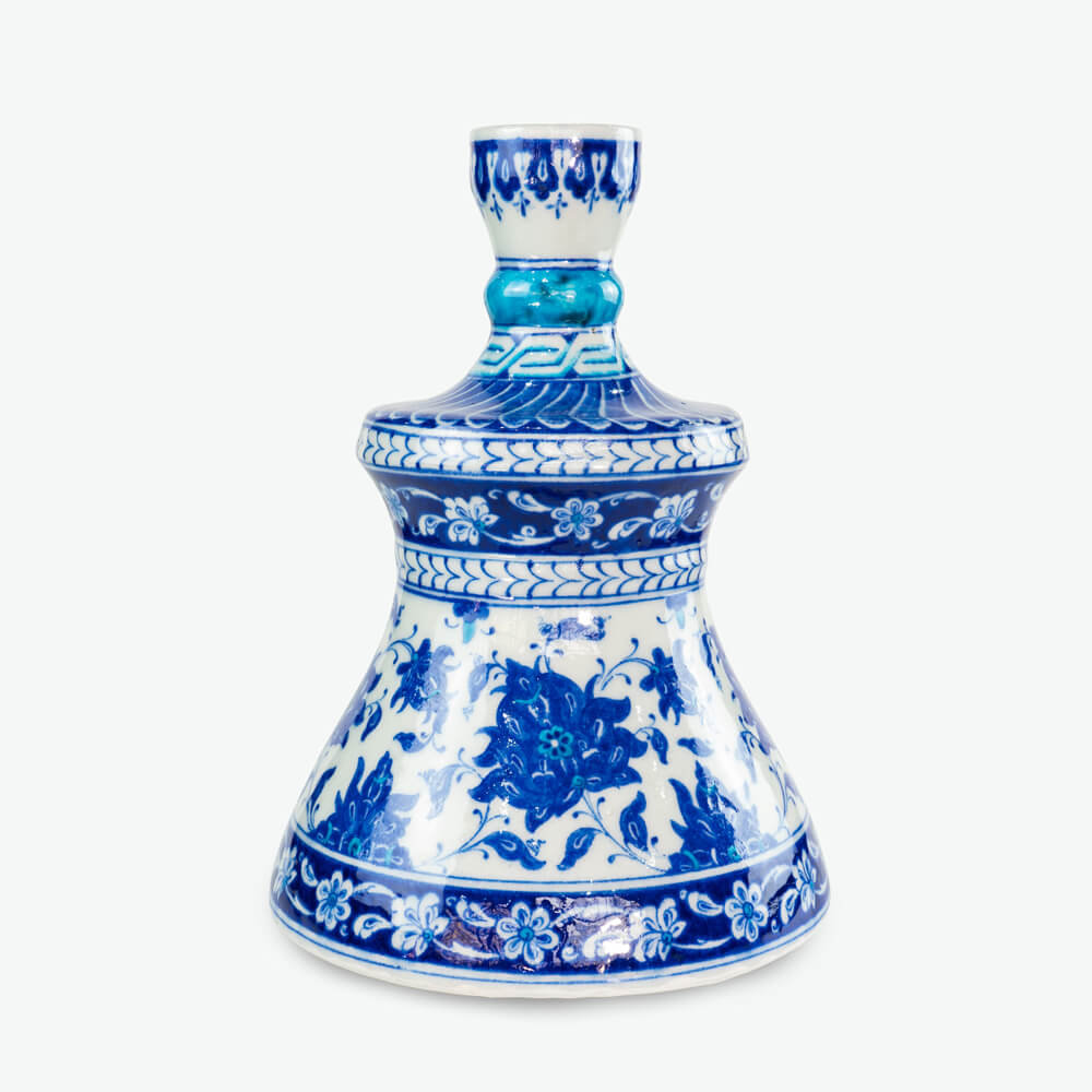 Iznik Glased Candelabra - Fish Scale Pattern, Flower Border