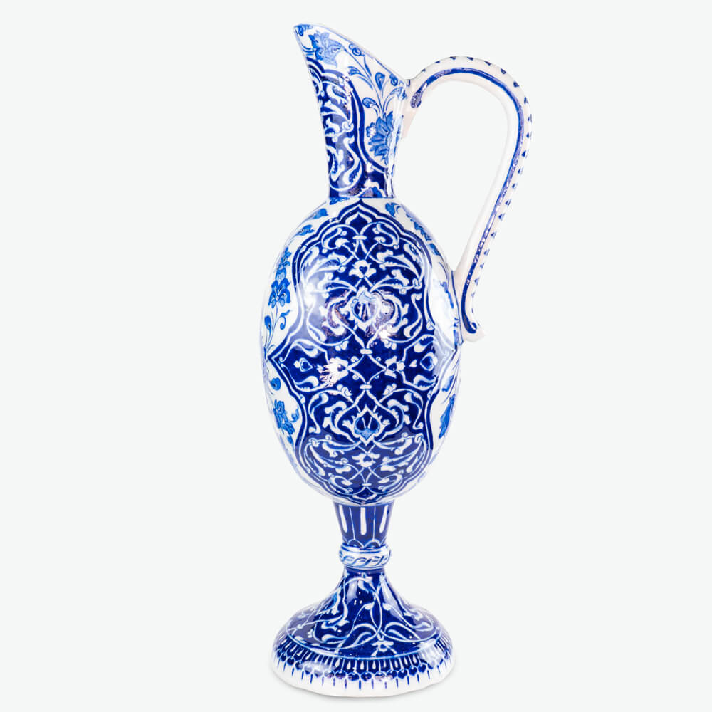 İznik Çini Dekoratif Sürahi - Mavi Beyaz Rumili [16,5 cm x 51 cm]