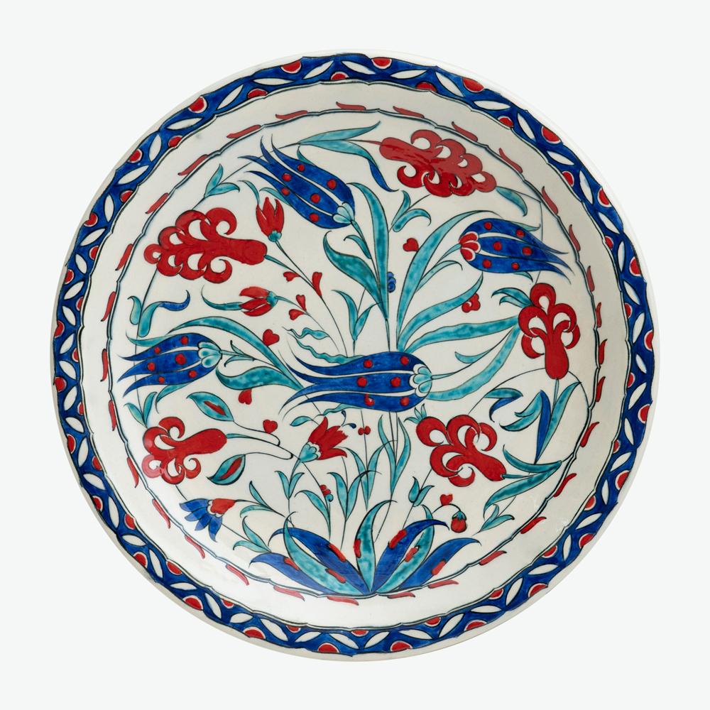 16th Century Iznik Ceramic Plate - Tulip and Hyacinth Pattern [12"]