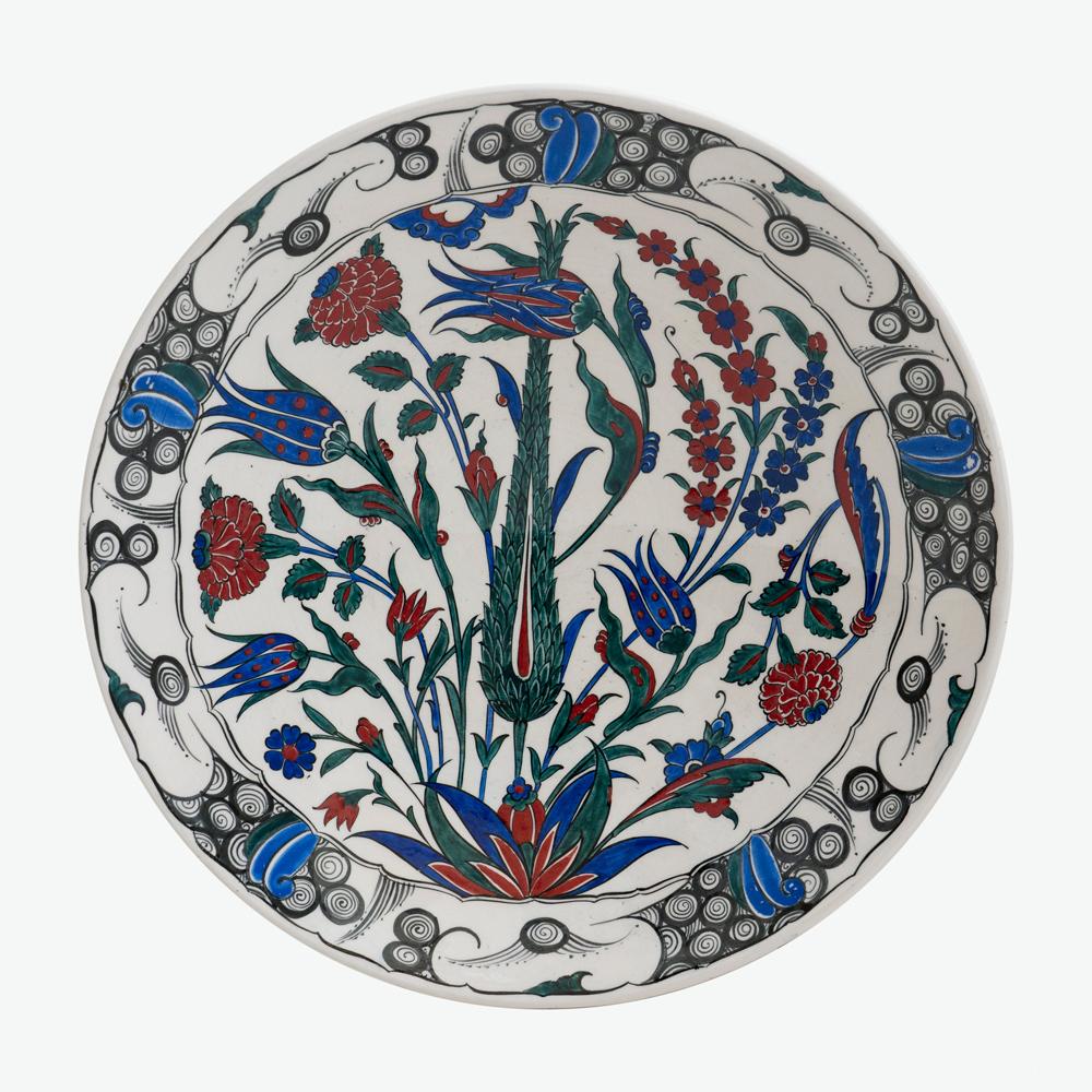 16th Century Iznik Ceramic Plate - Cypress Pattern [12"]